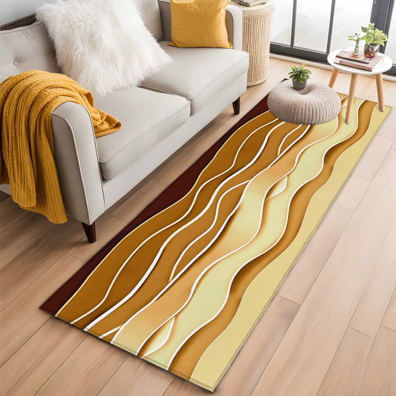 Area Rug 2x6ft Yellow Waves Carpets Indoor Floor Area Mat Washable ...