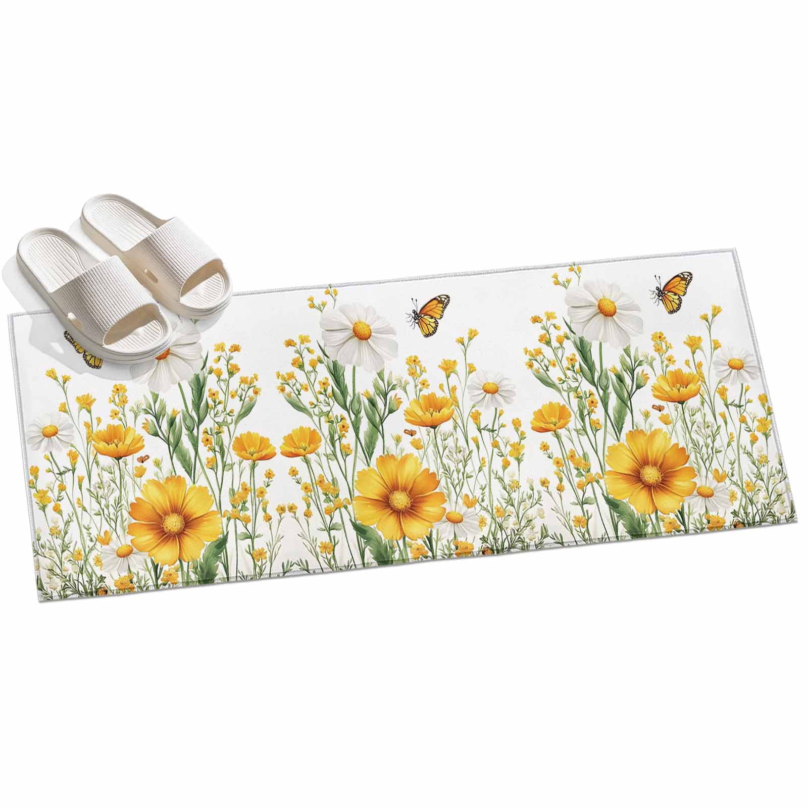 Area Rug 2x6ft Yellow White Daisy Area Rugs for Kitchen Runner Rug ...