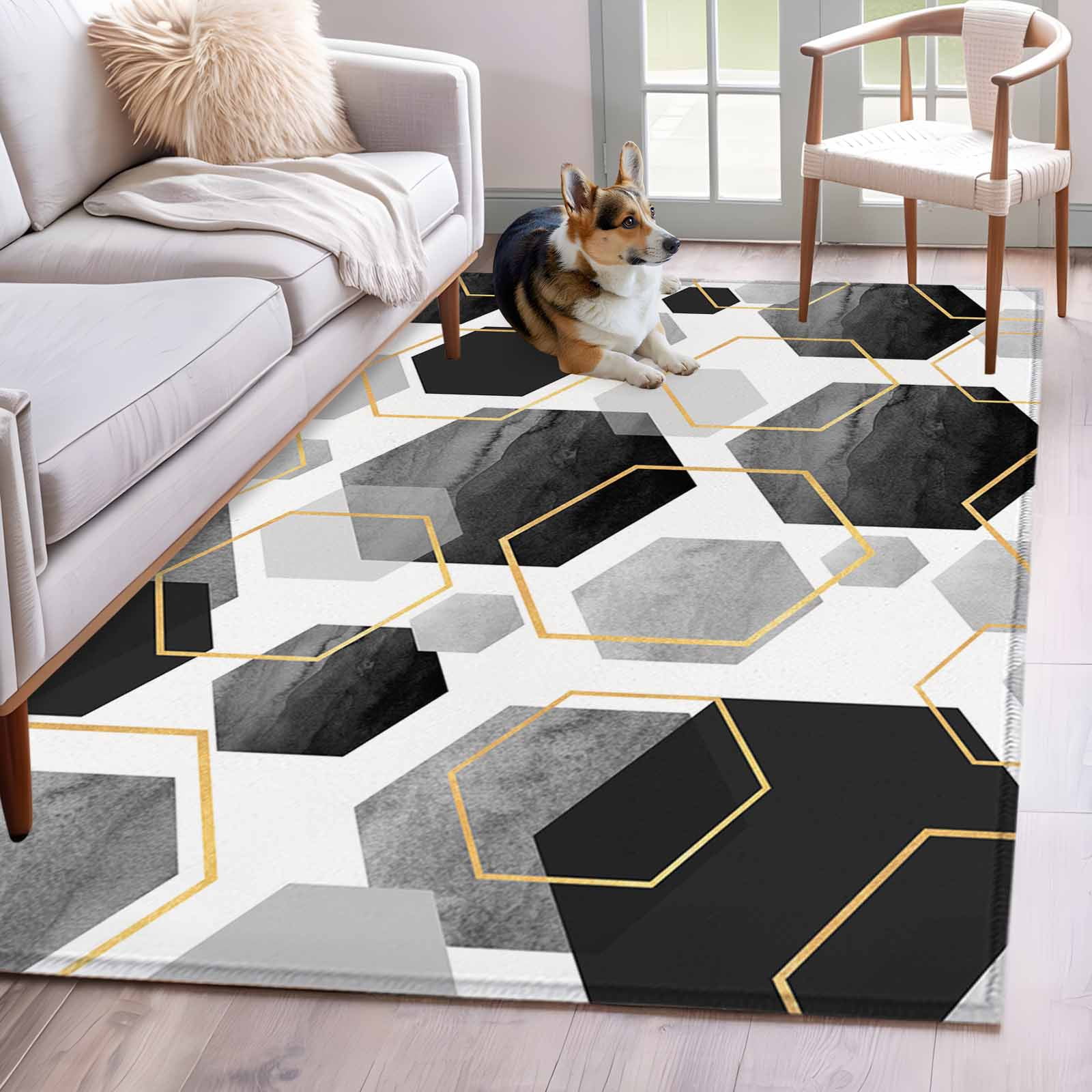 Area Rug 3'x5', Black Grey Non-slip Runner Rug Carpet for Bedside ...
