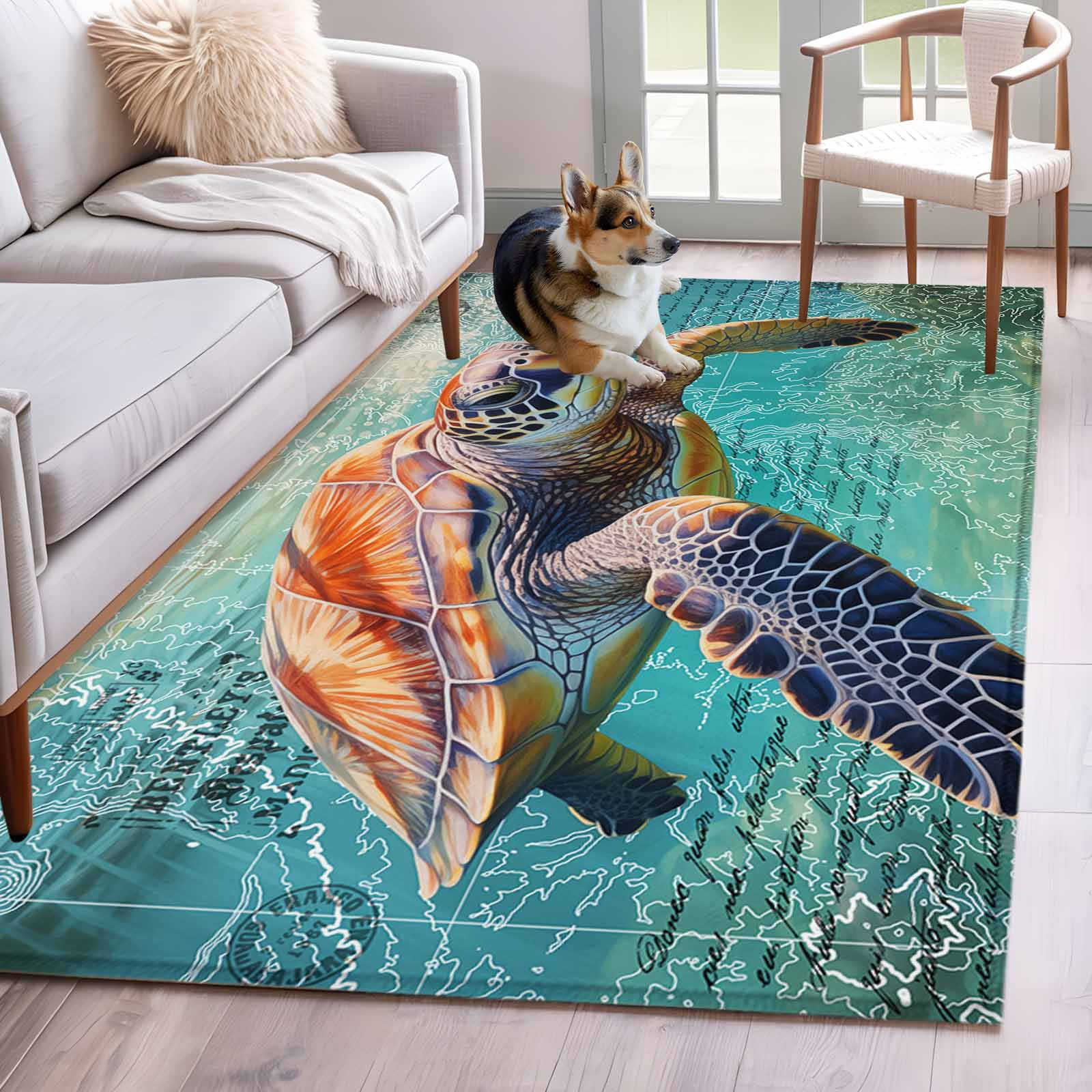 Area Rug 3'x5', Sea Turtle Non-slip Runner Rug Carpet for Bedside ...