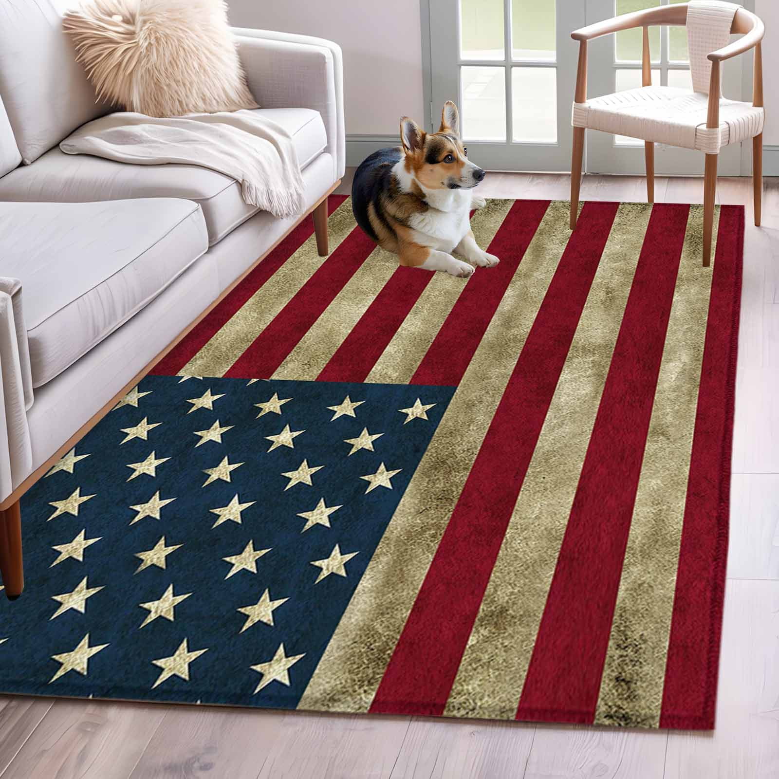 Area Rug 3'x5', Vintage Red American Flag Non-slip Runner Rug Carpet ...