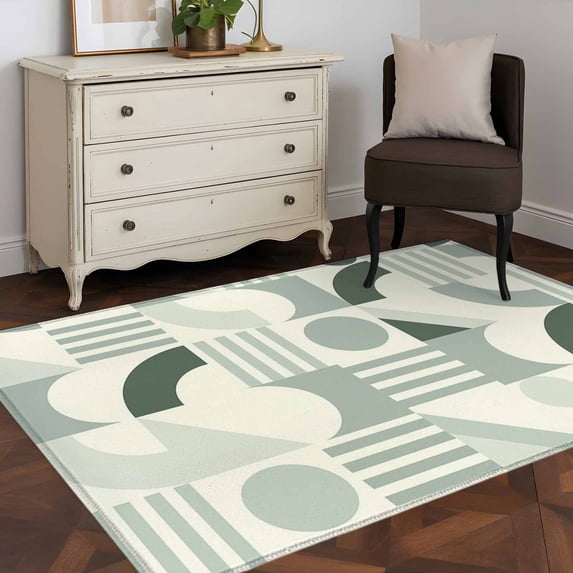 Area Rug 36×60in, Abstract Geometric Light Green Stripes Floor Carpet ...