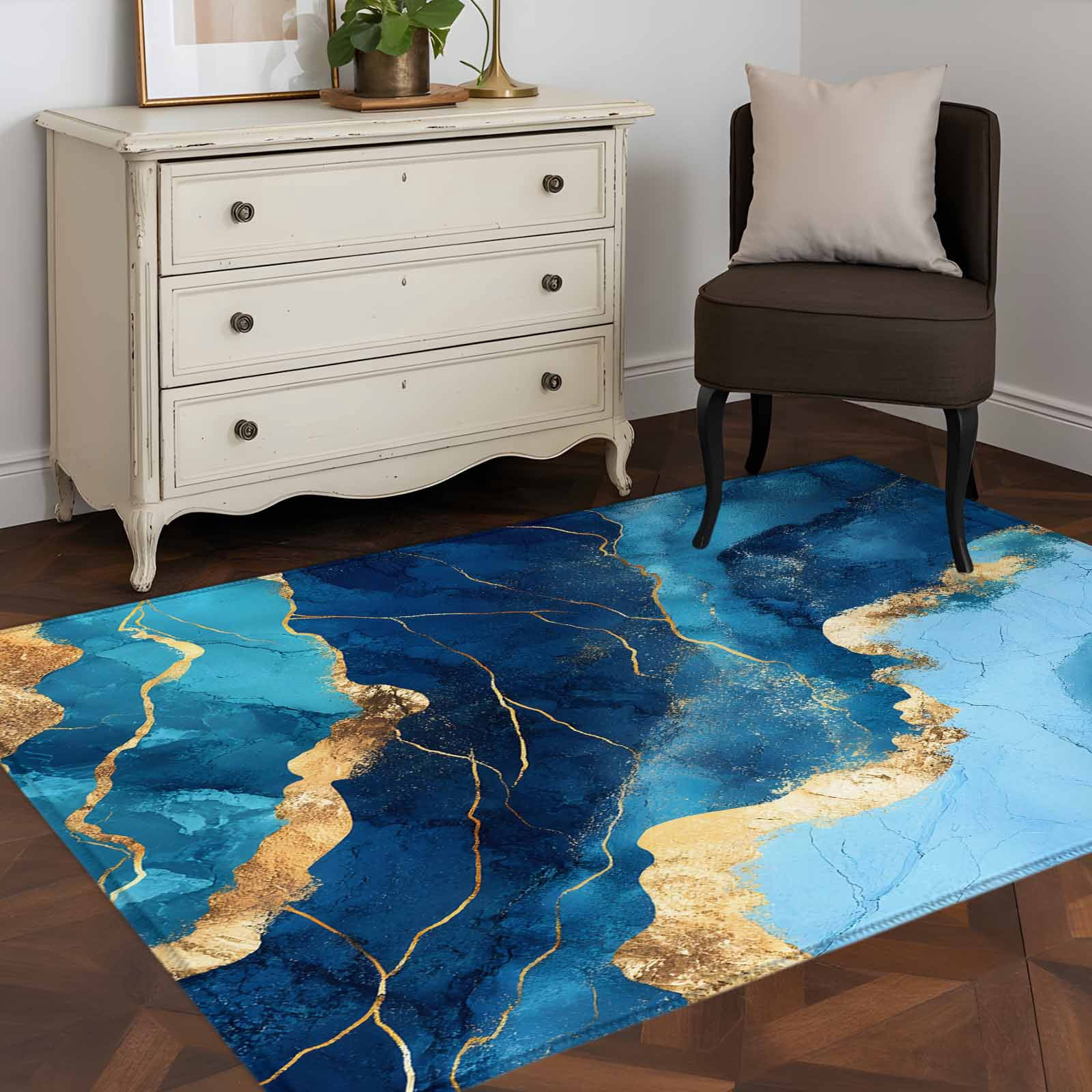 Area Rug 36×60in, Abstract Gradient Gold Art Floor Carpet Living Room ...