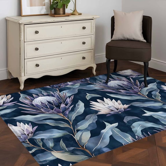 Area Rug 36×60in, Blue Purple Gradient Flower Leaf Floor Carpet Living ...