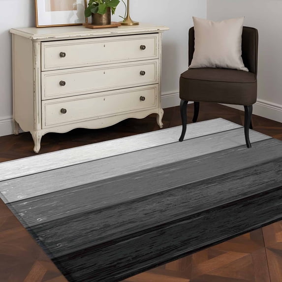 Area Rug 36×60in, Farm Retro Wood Grain Black Gray Floor Carpet Living ...