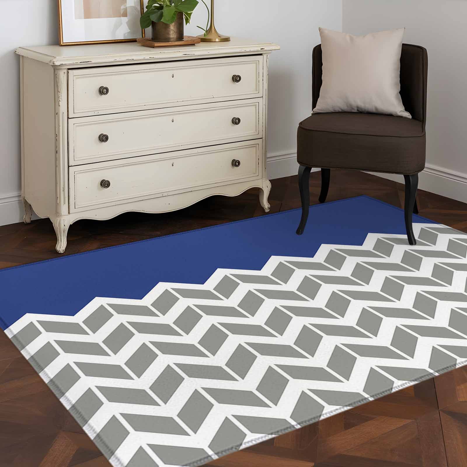 Area Rug 36×60in, Geometric Blue Gray Art Floor Carpet Living Room Rug ...