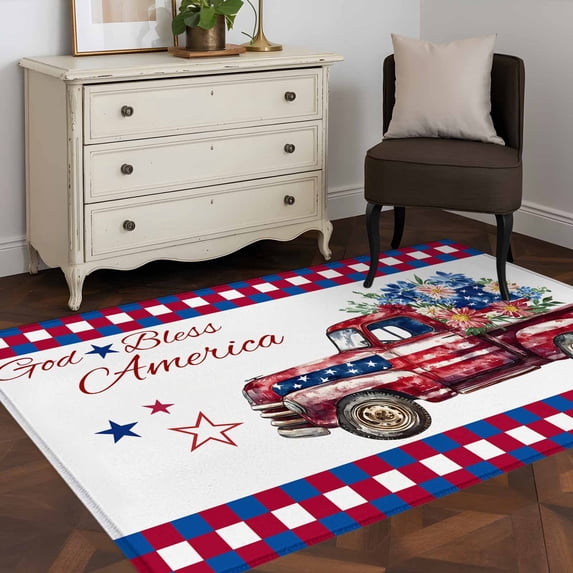 Area Rug 36×60in, God Bless American Red Car Flowers Floor Carpet ...