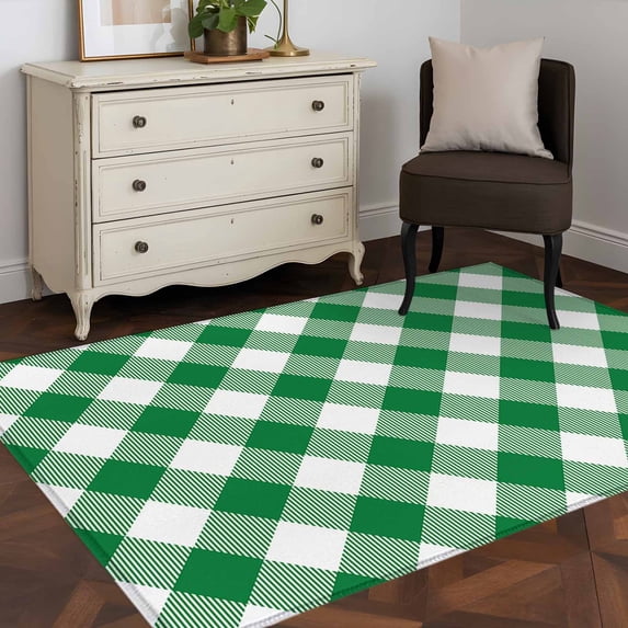 Area Rug 36×60in, Green and White Grid Floor Carpet Living Room Rug ...