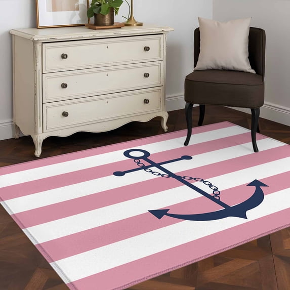 Area Rug 36×60in, Nautical Floor Carpet Living Room Rug, Navy Blue ...