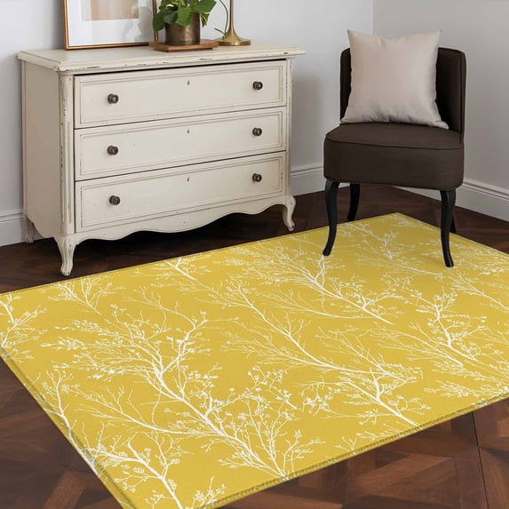 Area Rug 36×60in, Seamless Tree Branch on Yellow Floor Carpet Living ...