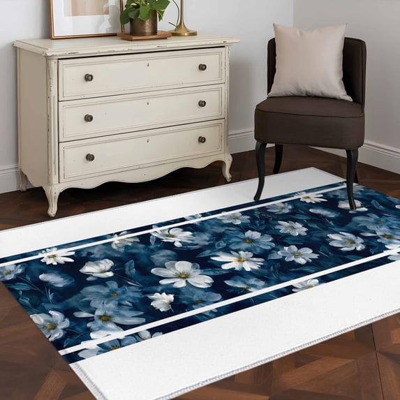 Area Rug 36×60in, Small White Flowers Floor Carpet Living Room Rug ...