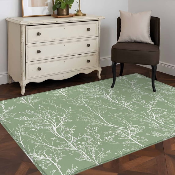 Area Rug 36×60in, Spring Green Branch Abstract Floor Carpet Living Room ...