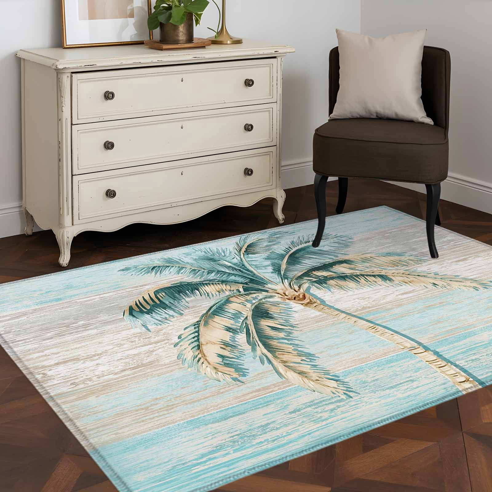 Area Rug 36×60in, Summer Beach Palm Tree Floor Carpet Living Room Rug ...