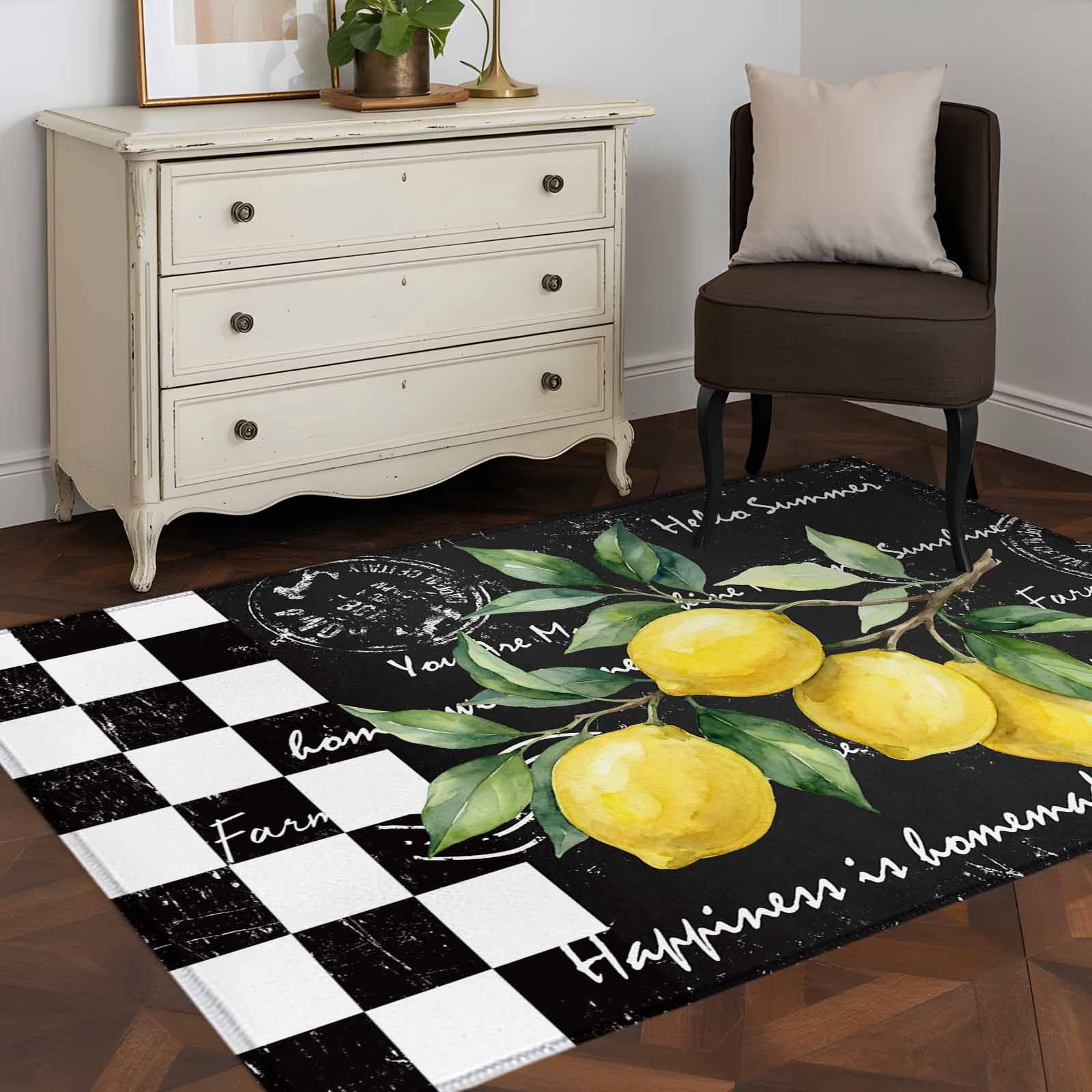 Area Rug 36×60in, Summer Lemon Leaf Buffalo Plaid Floor Carpet Living ...