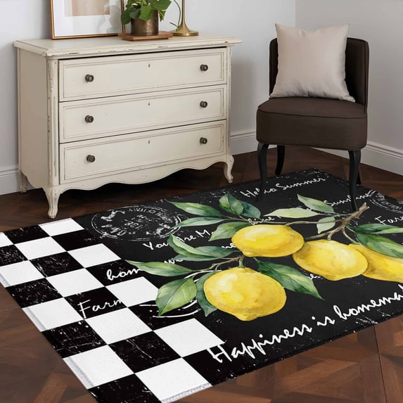 Area Rug 36×60in, Summer Lemon Leaf Buffalo Plaid Floor Carpet Living ...