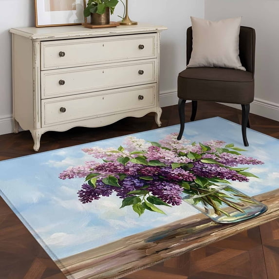 Area Rug 36×60in, Watercolor Lilac Flower Vase Floor Carpet Living Room ...