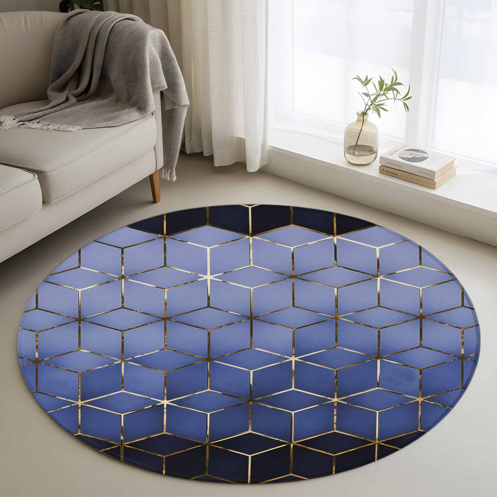 Area Rug 36in, Abstract Blue Black Gradient Floor Carpet Living Room ...