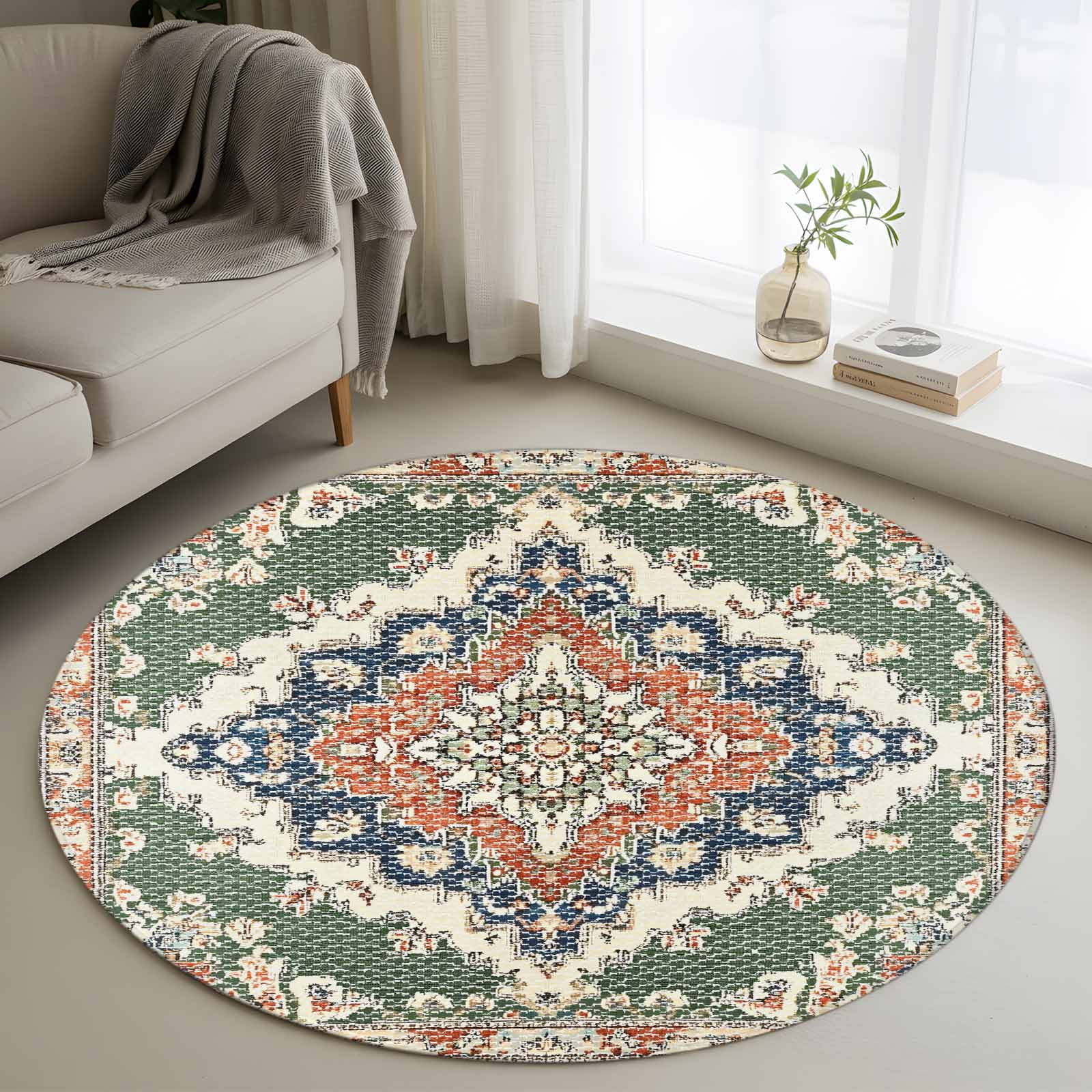 Area Rug 36in, Abstract Flower National Style Floor Carpet Living Room ...