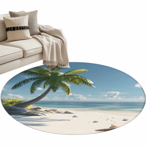 Area Rug 36in, Beach Starfish Summer Coconut Tree Floor Carpet Living ...