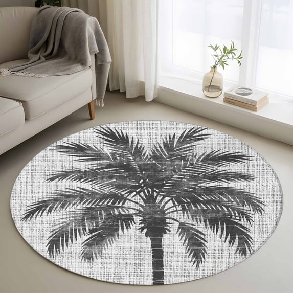 Area Rug 36in, Black Coconut Tree Sketch Floor Carpet Living Room Rug ...