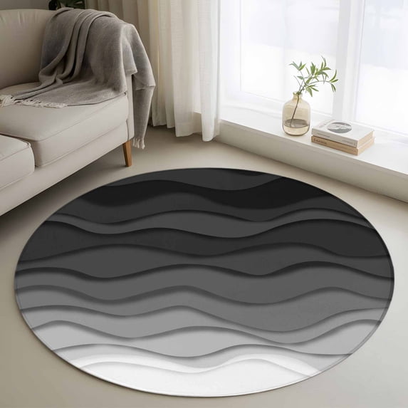 Area Rug 36in, Black Grey Gradient Wave Floor Carpet Living Room Rug ...