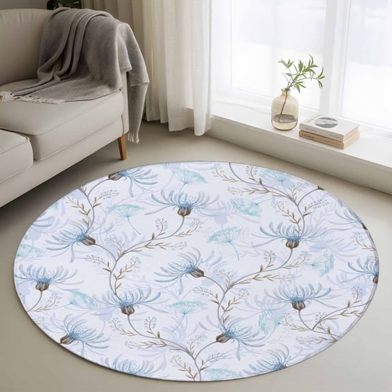 Area Rug 36in, Blue Flower Abstract Leaves Floor Carpet Living Room Rug ...