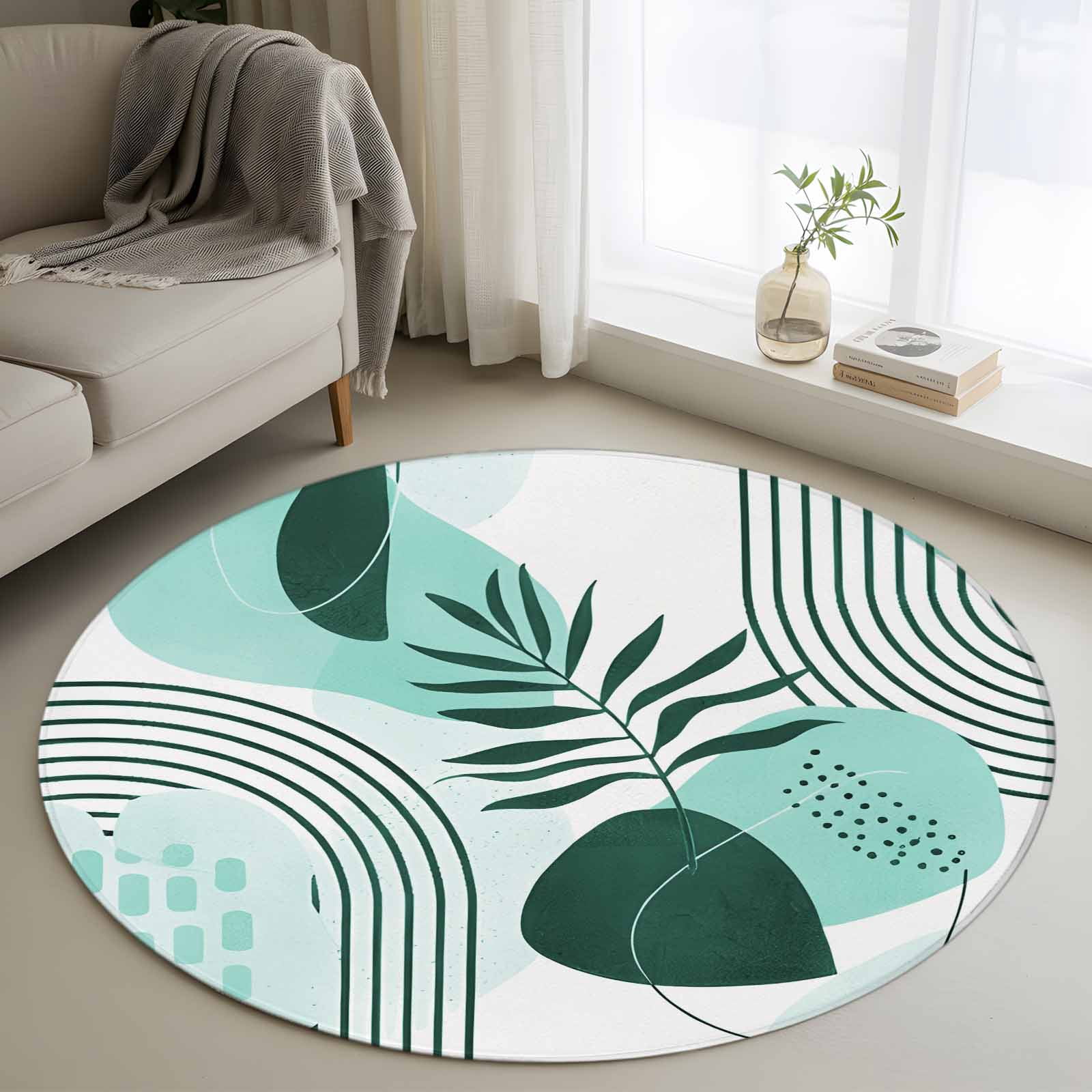 Area Rug 36in, Boho Abstract Teal Color Block Floor Carpet Living Room ...