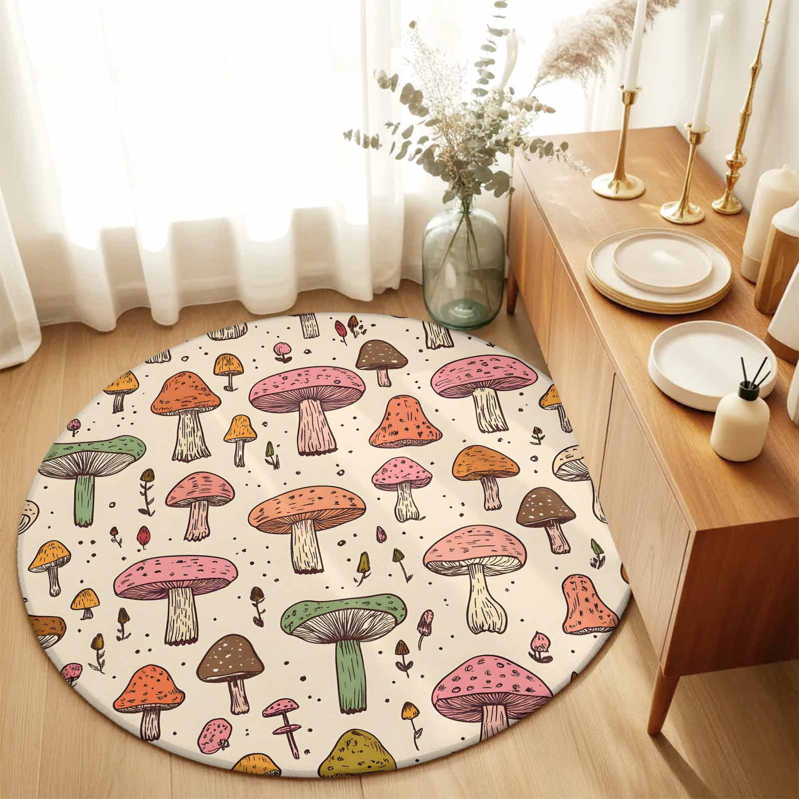 Area Rug 36in, Cartoon Watercolor Mushrooms Floor Carpet Living Room ...
