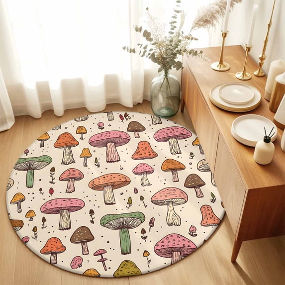 Area Rug 36in, Cartoon Watercolor Mushrooms Floor Carpet Living Room ...