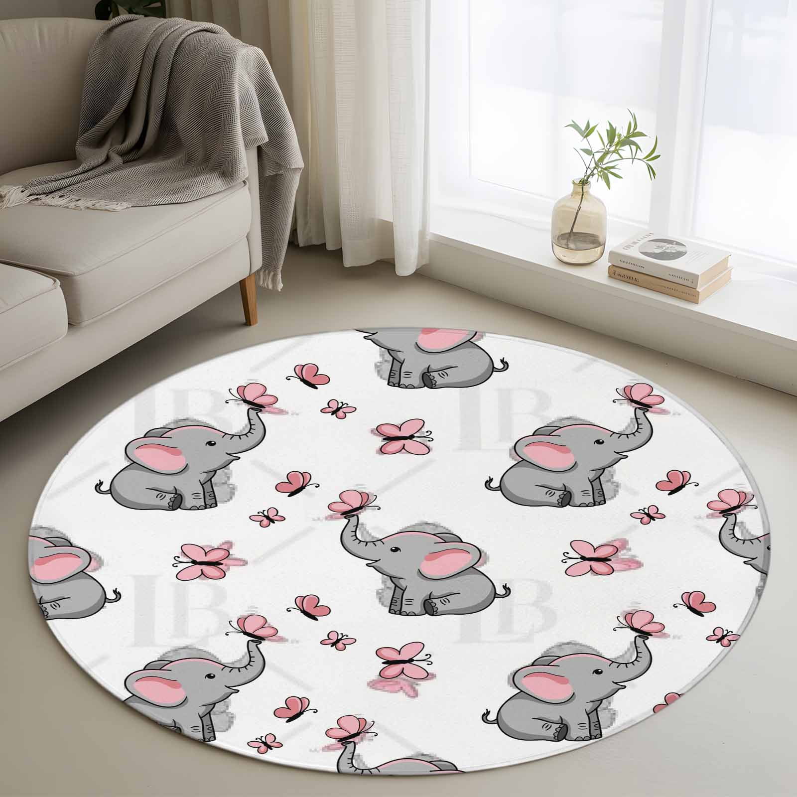 Area Rug 36in, Cartoons Little Elephants Floor Carpet Living Room Rug ...