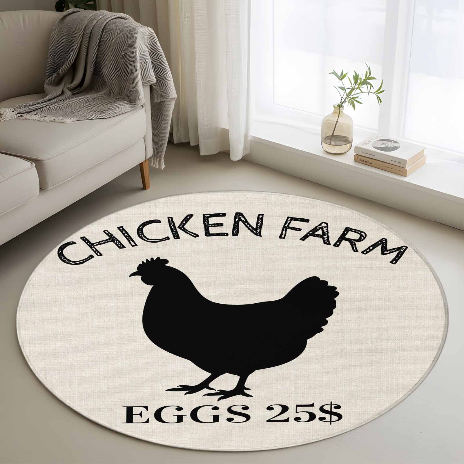 Area Rug 36in, Chicken Farm Words on Linen Floor Carpet Living Room Rug ...