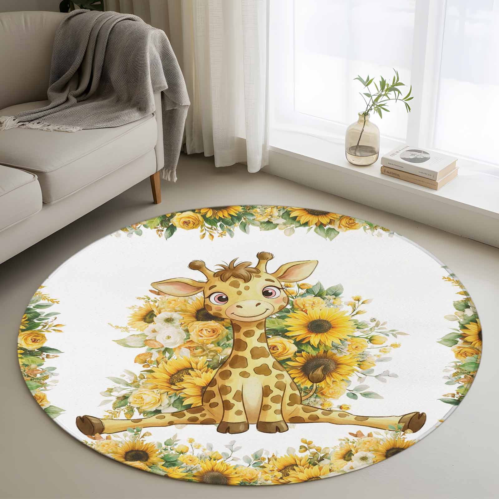 Area Rug 36in, Children's Day Cute Giraffe Floor Carpet Living Room Rug ...