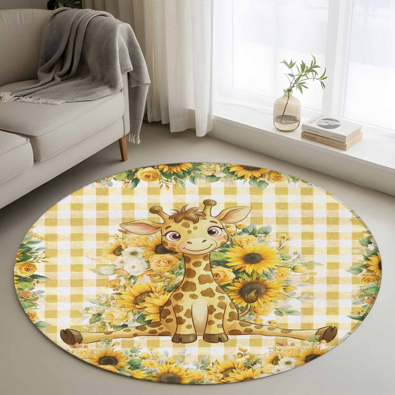 Area Rug 36in, Children's Day Cute Giraffe Floor Carpet Living Room Rug ...