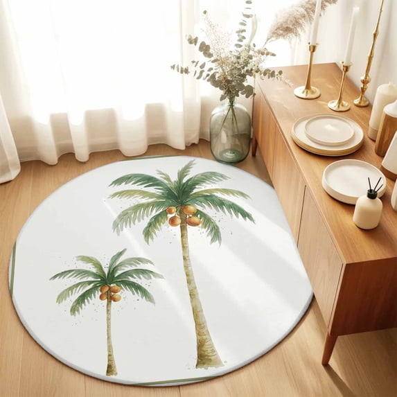Area Rug 36in, Coastal Boho Green Palm Trees Floor Carpet Living Room ...