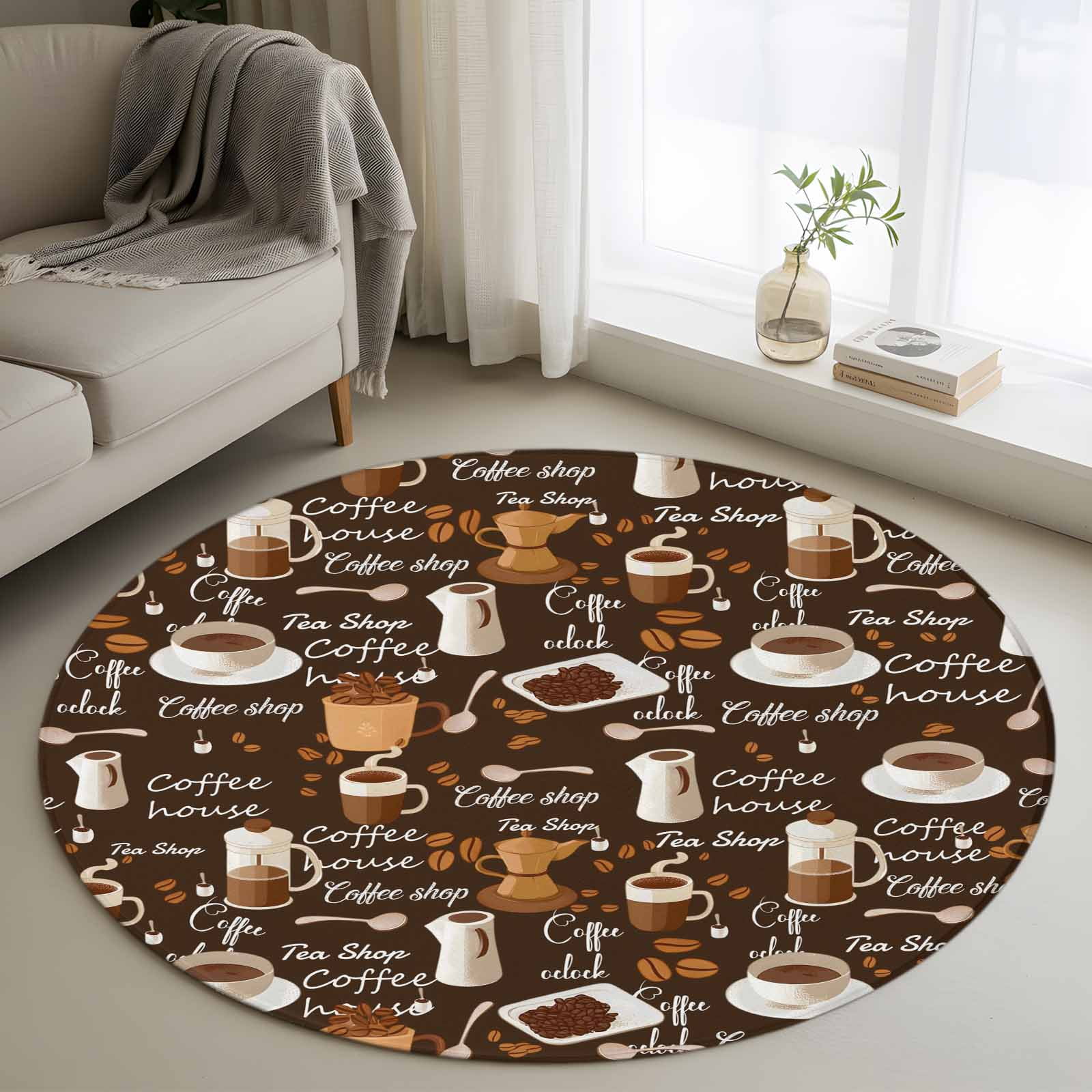 Area Rug 36in, Coffee Bean Cafe Cup Seamless Floor Carpet Living Room ...