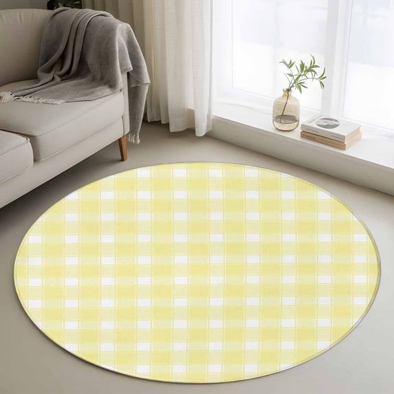 Area Rug 36in, Country Yellow Geometric Checkered Floor Carpet Living ...