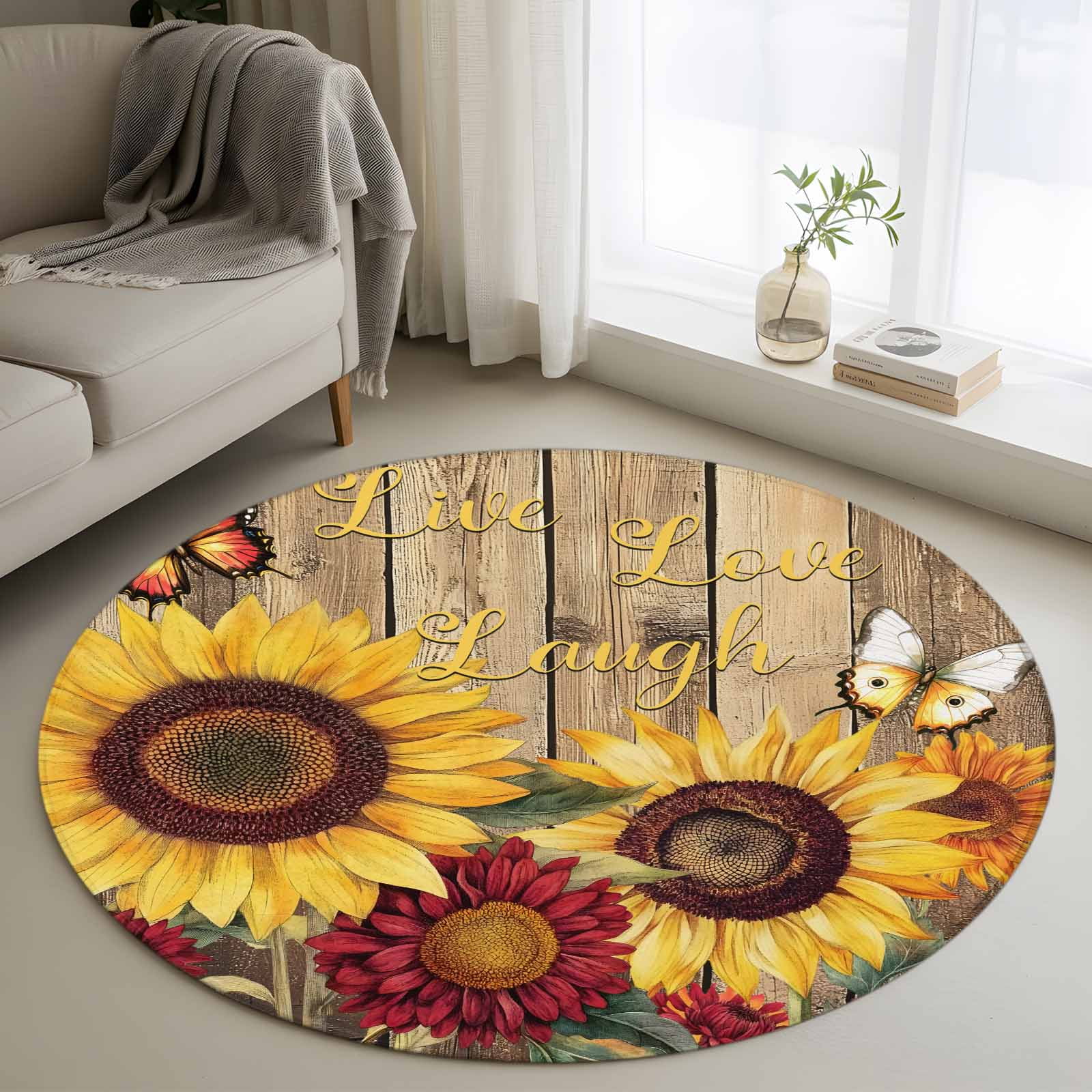 Area Rug 36in, Country Yellow Sunflowers Floor Carpet Living Room Rug ...