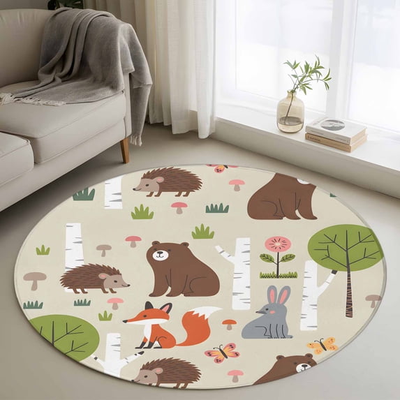 Area Rug 36in, Cute Bear Hedgehog Fox Floor Carpet Living Room Rug ...