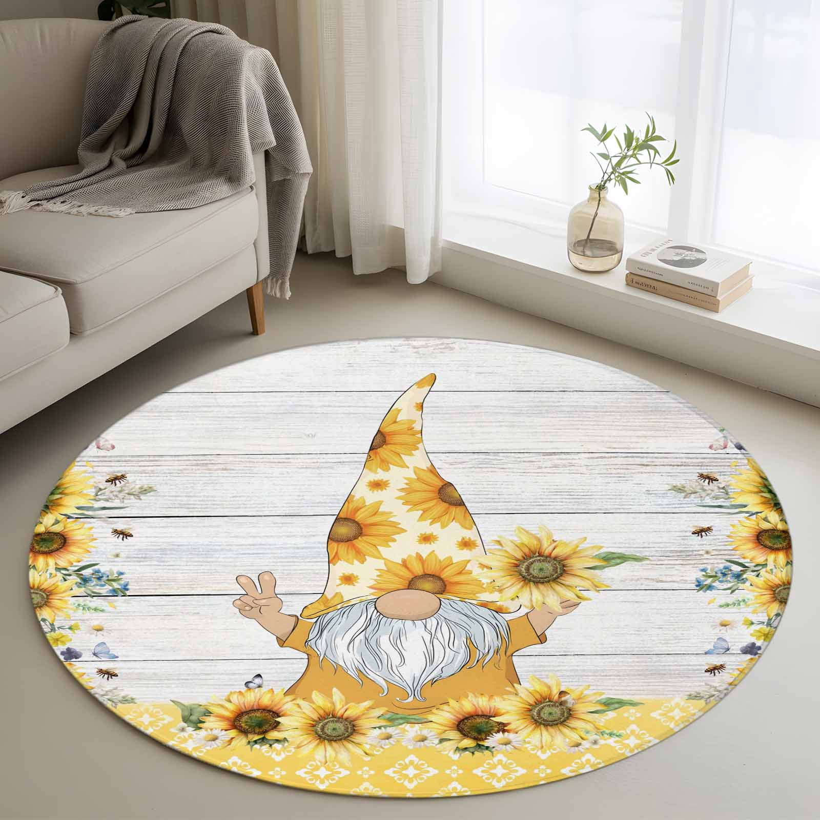 Area Rug 36in, Cute Sunflower Dwarf Floor Carpet Living Room Rug, Farm ...