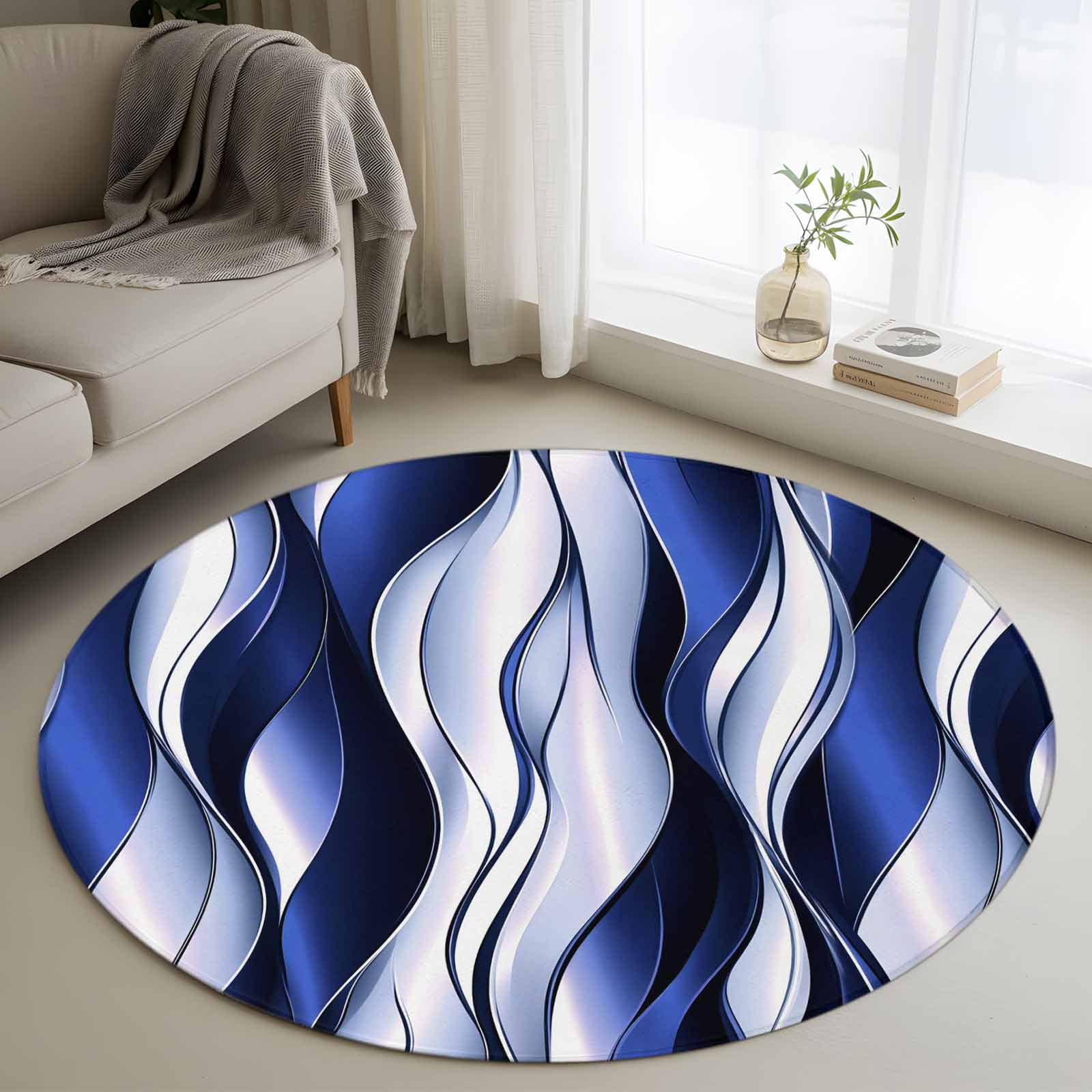 Area Rug 36in, Dark Blue Gradient Stripe Floor Carpet Living Room Rug ...