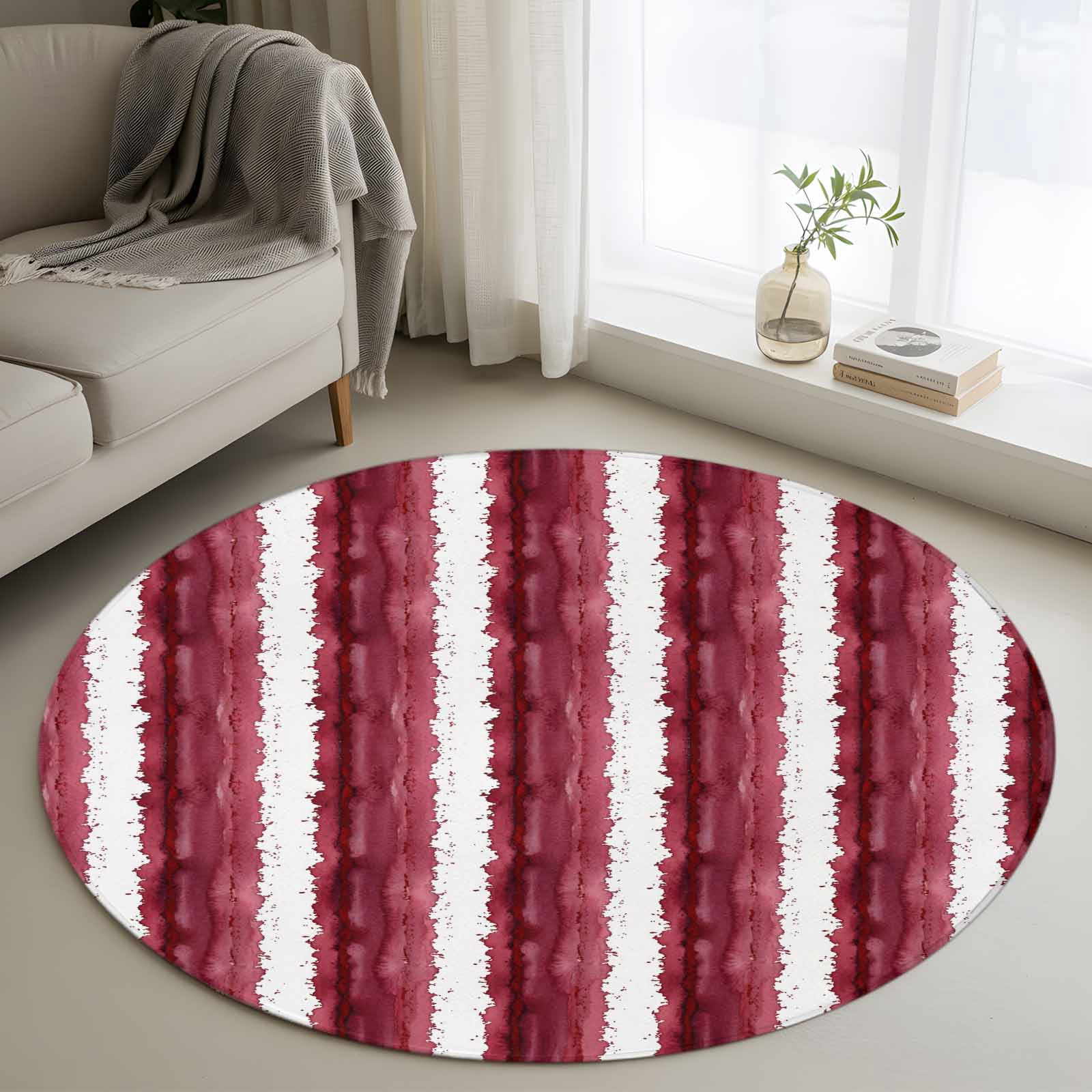 Area Rug 36in, Dark Red White Abstract Stripe Floor Carpet Living Room ...