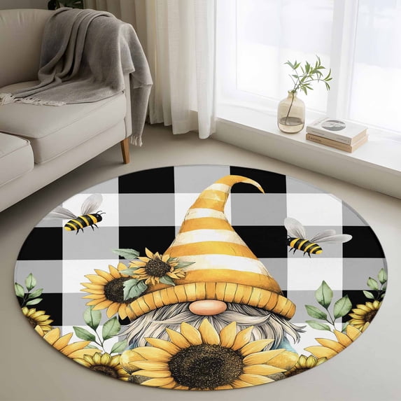 Area Rug 36in, Dwarf Yellow Sunflower Bee Floor Carpet Living Room Rug ...