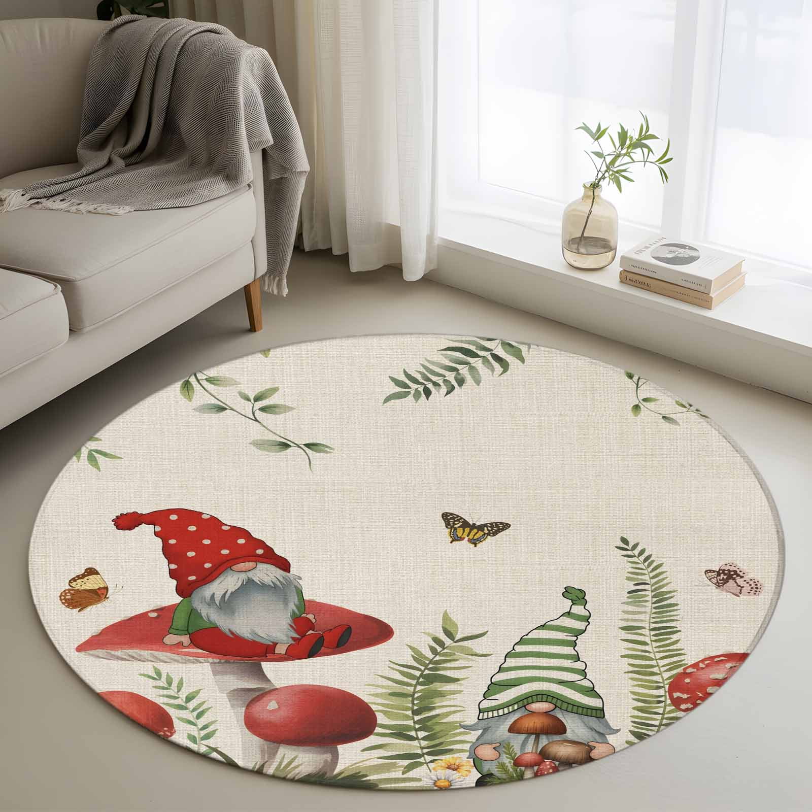 Area Rug 36in, Fall Farmhouse Gnome Butterfly Floor Carpet Living Room ...