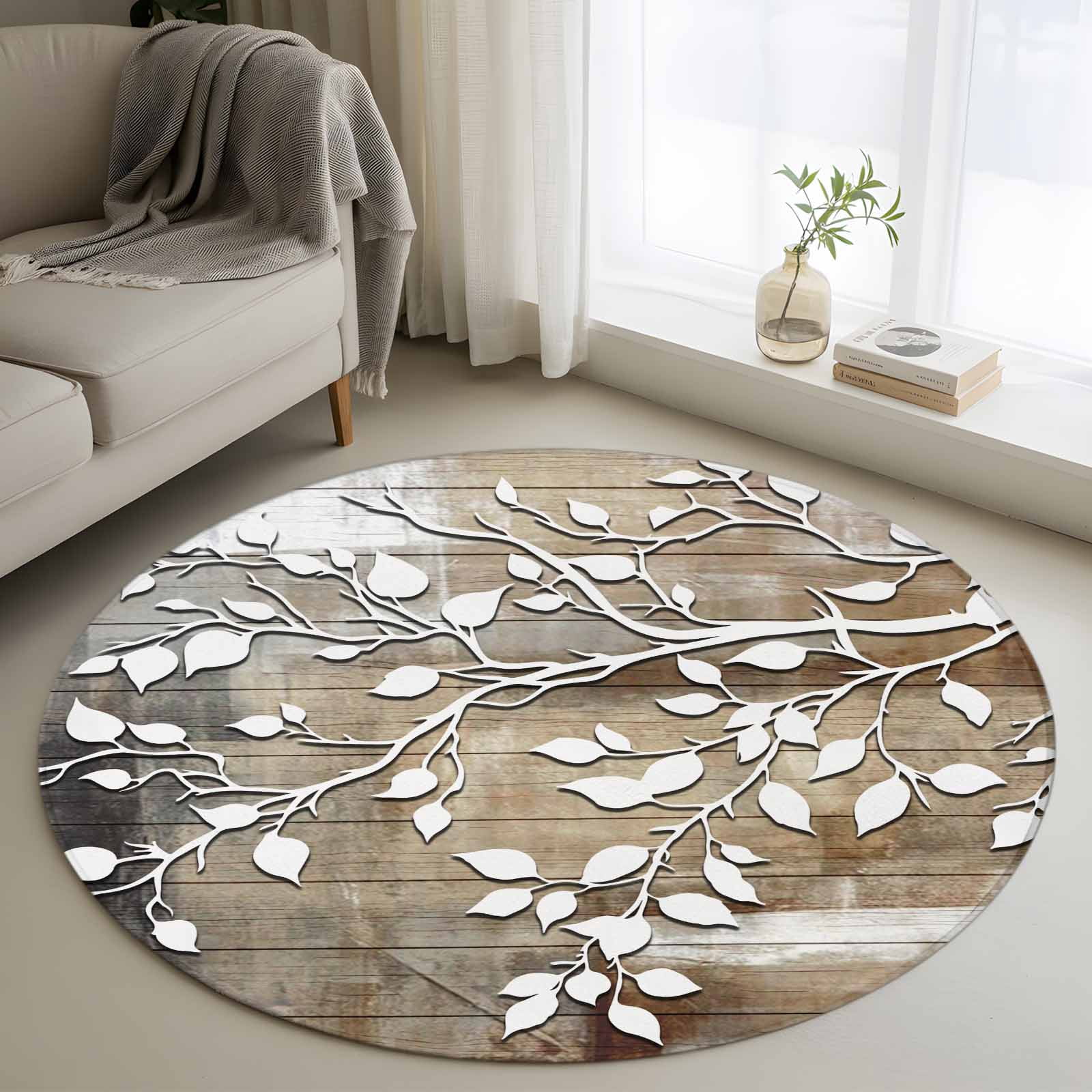 Area Rug 36in, Farm Branches Silhouette Leaves Floor Carpet Living Room ...