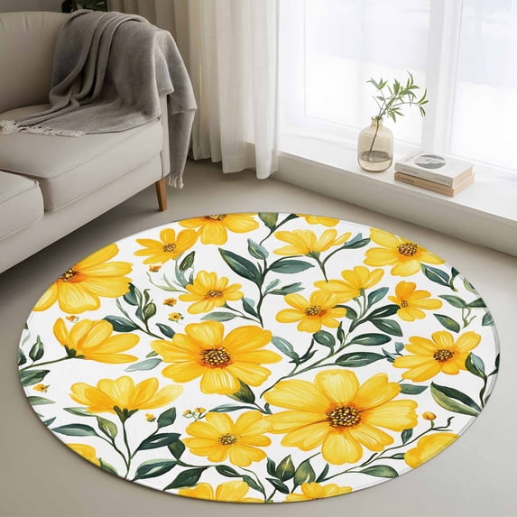 Area Rug 36in, Farm Yellow Flower Spring Wildflower Floor Carpet Living ...