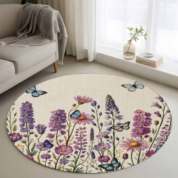Area Rug 36in, Farmhouse Daisy Lavender Plants Floor Carpet Living Room ...