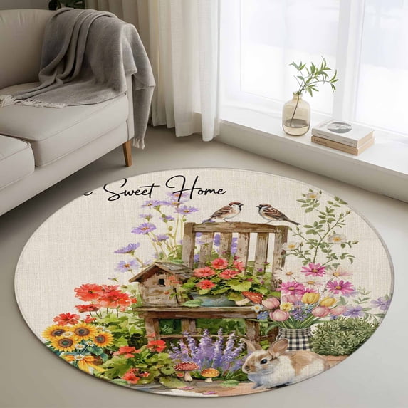 Area Rug 36in, Farmhouse Rabbit Sunflower Tulip Floor Carpet Living ...