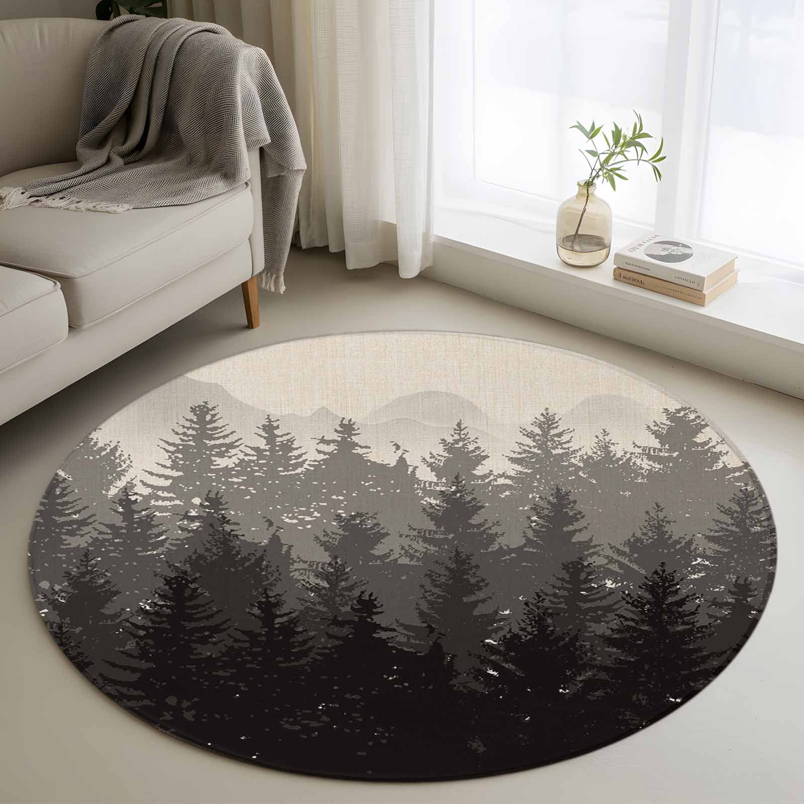 Area Rug 36in, Forest Tree Gradient Black Shadow Floor Carpet Living ...
