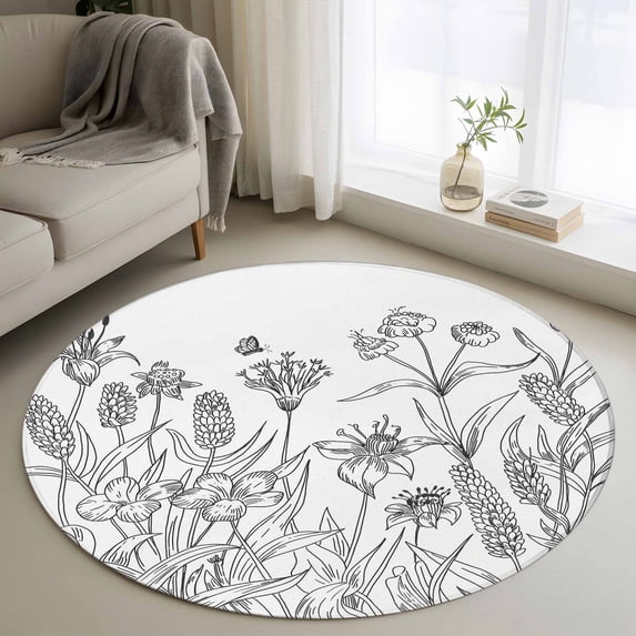Area Rug 36in, Garden Wildflowers Herbs Plant Floor Carpet Living Room ...