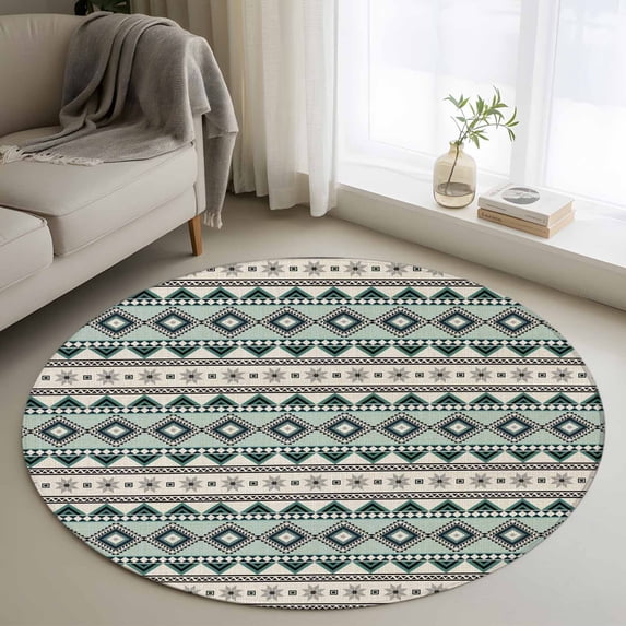 Area Rug 36in, Green Geometric Retro Boho Floor Carpet Living Room Rug ...